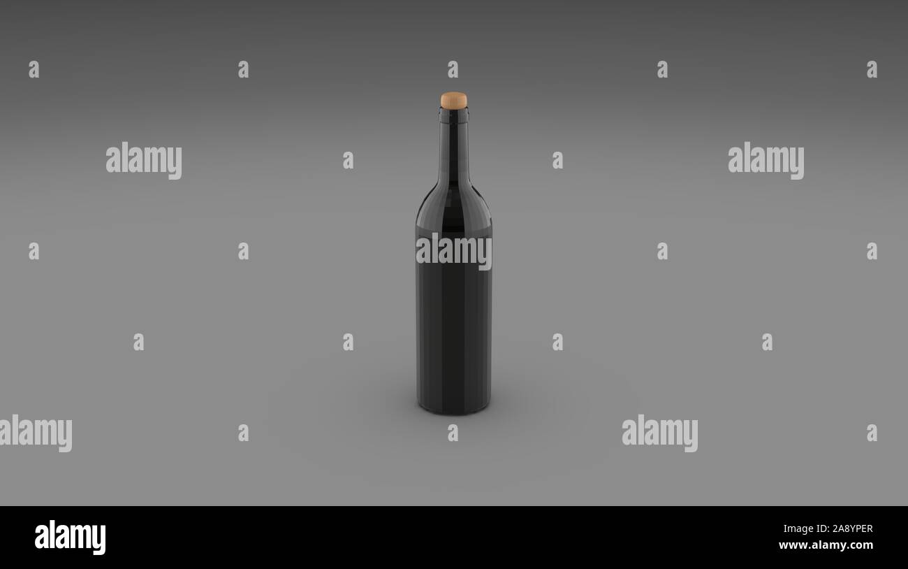 Wine Bottle on Gray Background 3D Rendering Stock Photo - Alamy