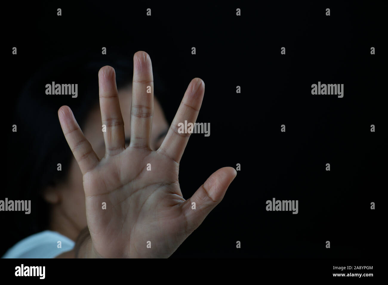 Woman hand sign for stop abusing violence, Woman bondage in angle of ...