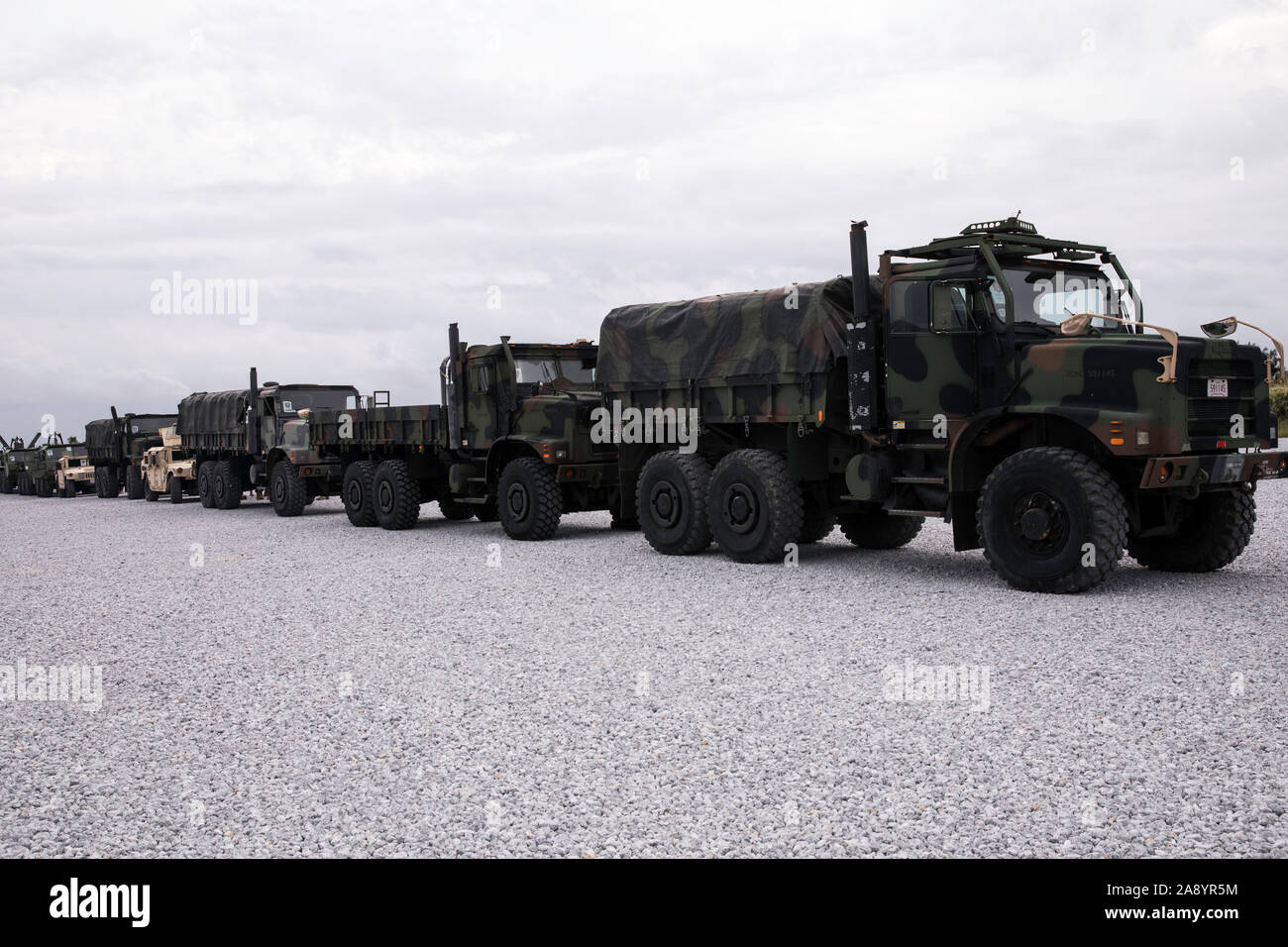 U.S. Marines prepare for a convoy during a field exercise on Camp ...