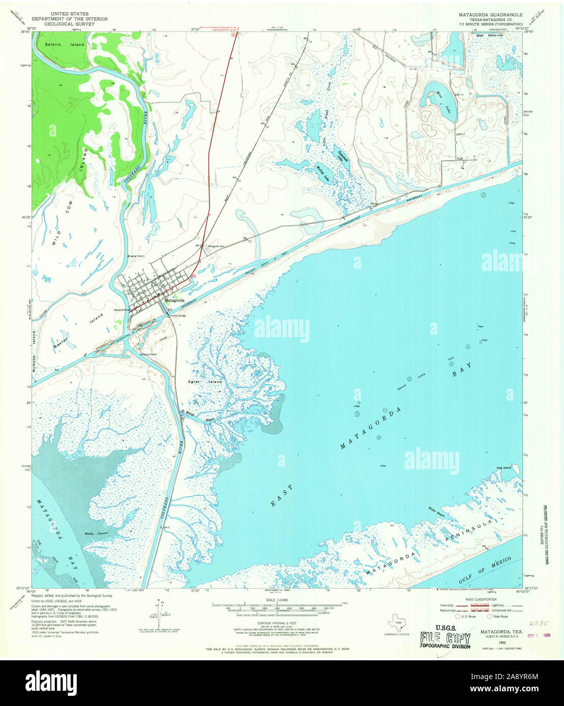 USGS TOPO Map Texas TX Matagorda 109565 1952 24000 Restoration Stock ...