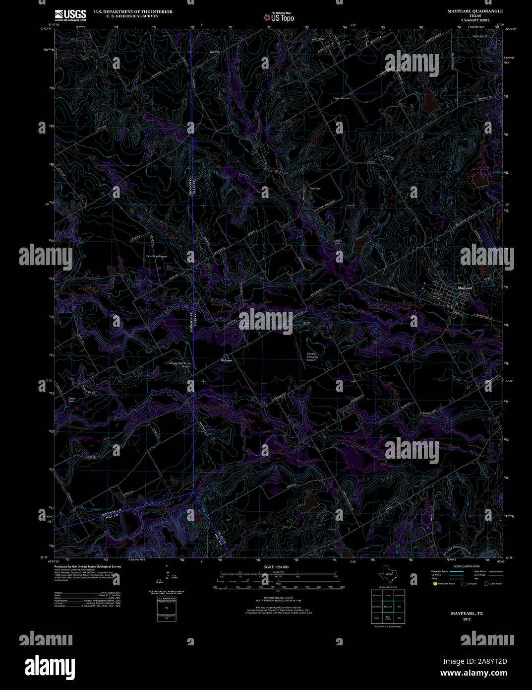 USGS TOPO Map Texas TX Maypearl 20121107 TM Inverted Restoration Stock ...