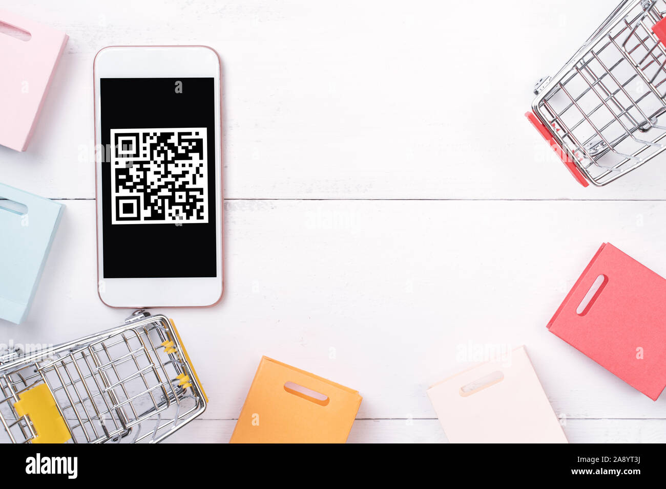 Abstract online shopping, mobile payment with QR code design concept ...