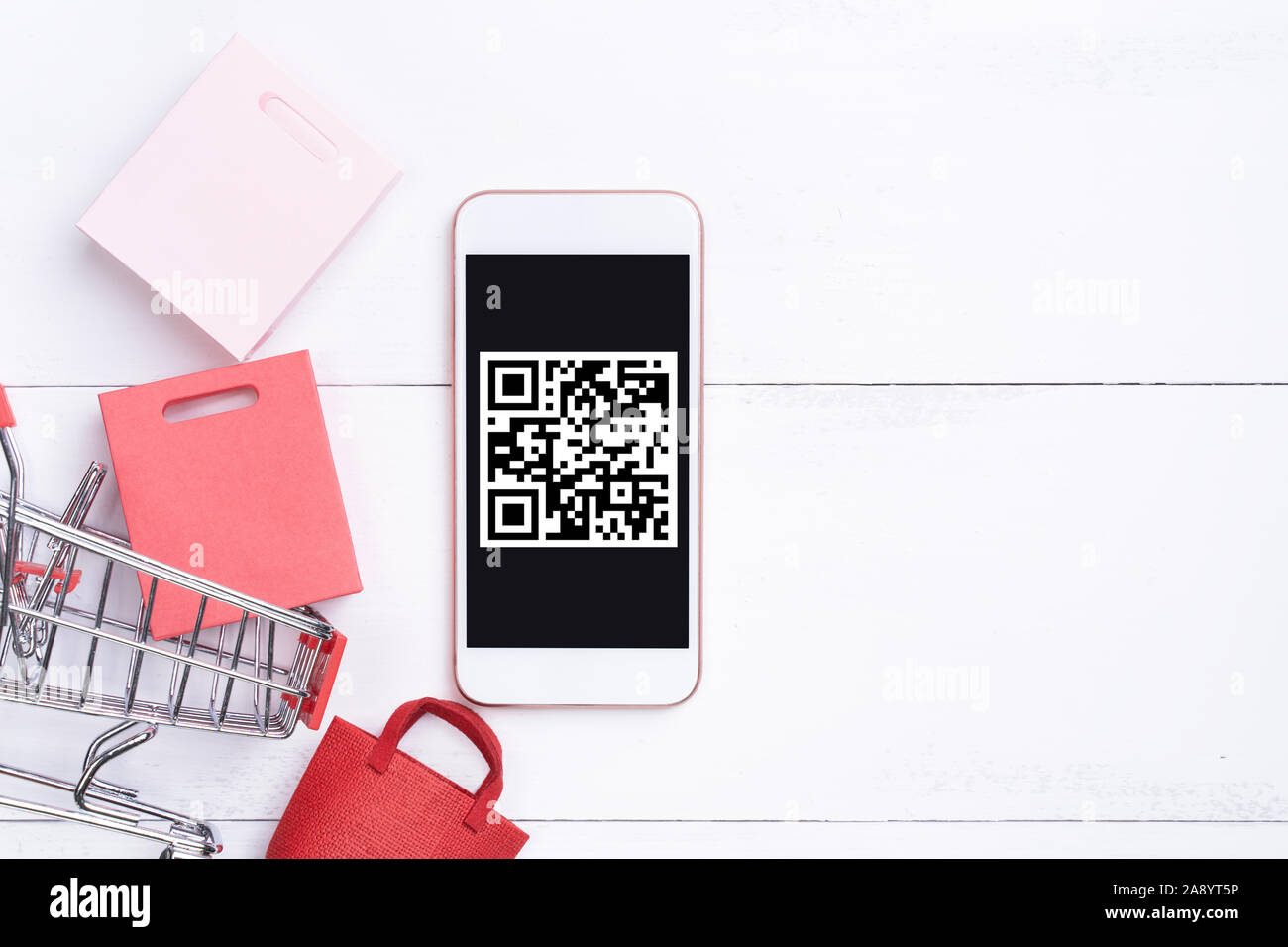 Abstract online shopping, mobile payment with QR code design concept ...