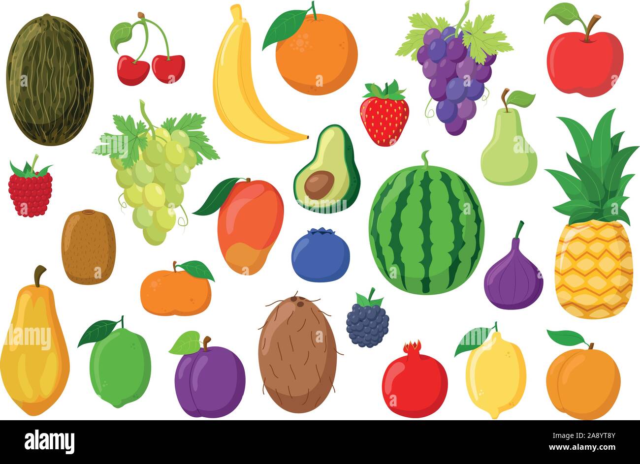 Fruits Collection: Set of 26 different fruits in cartoon style Vector ...