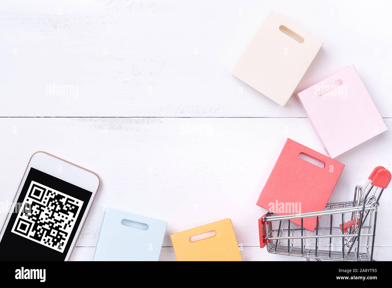 Abstract online shopping, mobile payment with QR code design concept ...