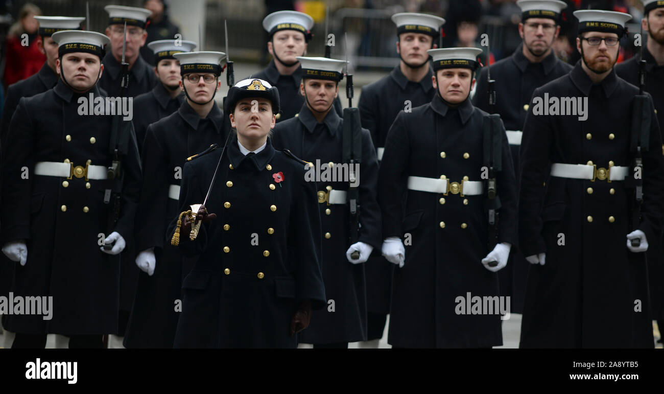 Royal Navy Reservists from HMS Scotia during Remembrance Sunday parade ...