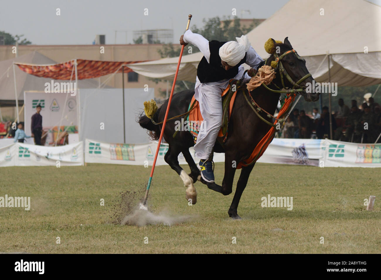 Pakistani horse and camel rider player in action during third Sarsabz ...