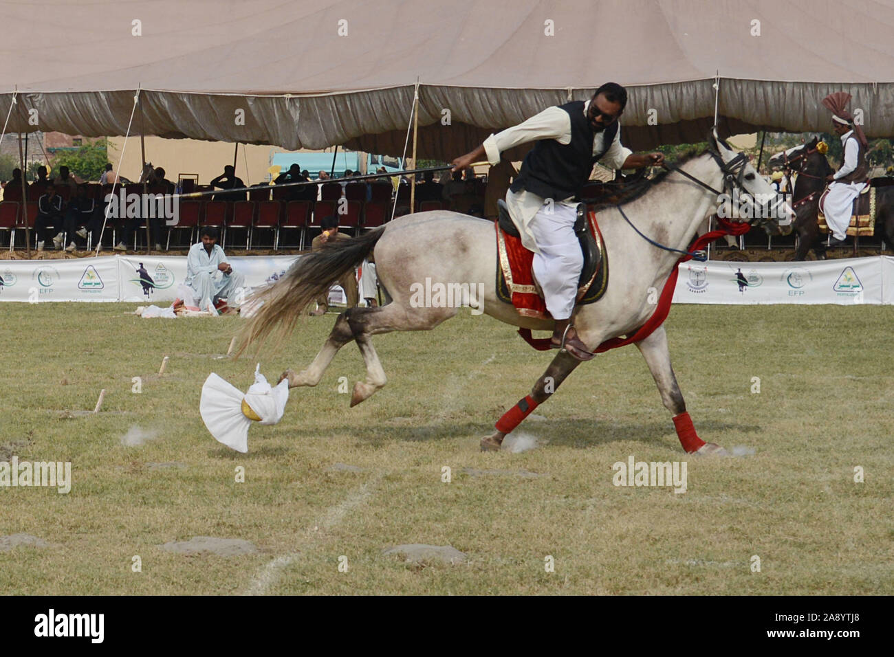 Pakistani horse and camel rider player in action during third Sarsabz ...
