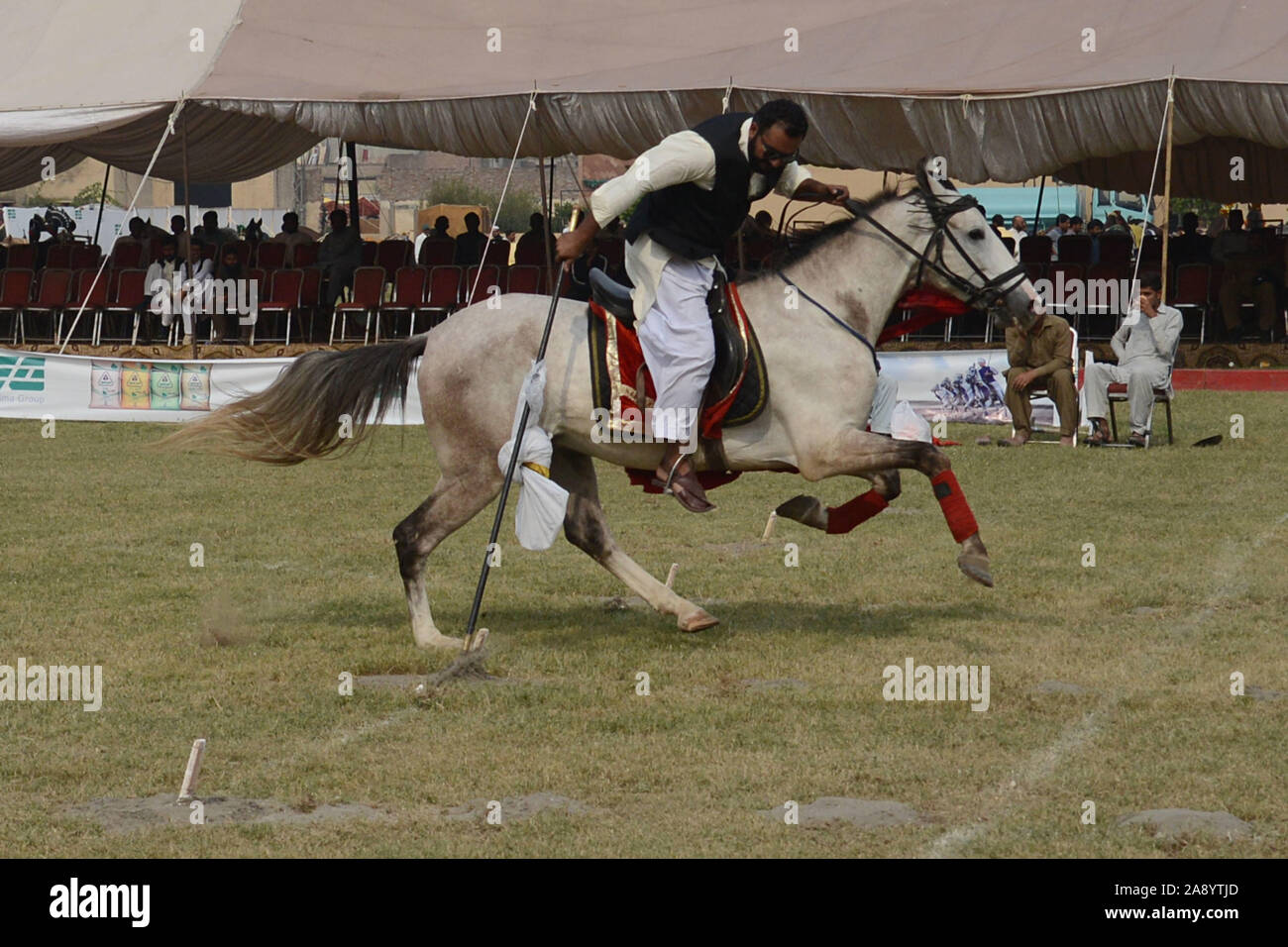 Pakistani horse and camel rider player in action during third Sarsabz ...
