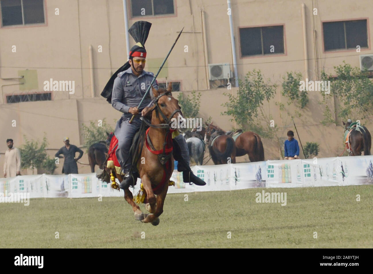 Pakistani horse and camel rider player in action during third Sarsabz ...