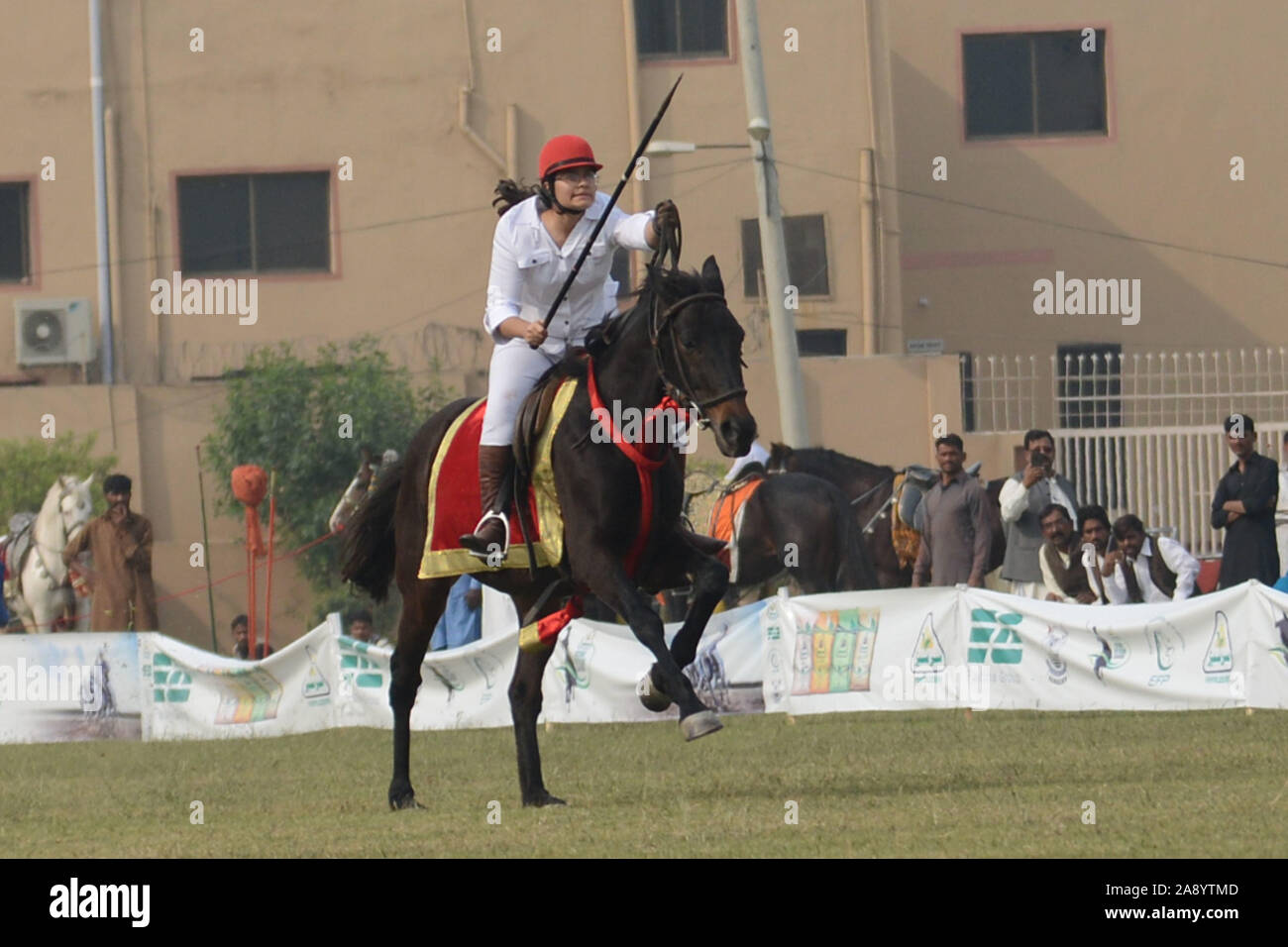 Pakistani horse and camel rider player in action during third Sarsabz ...