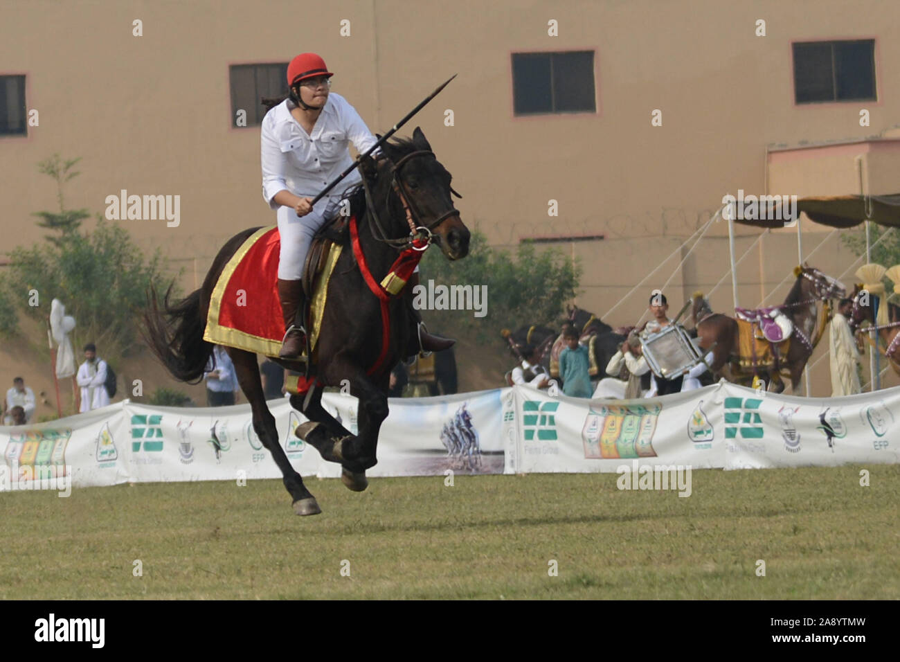 Pakistani horse and camel rider player in action during third Sarsabz ...
