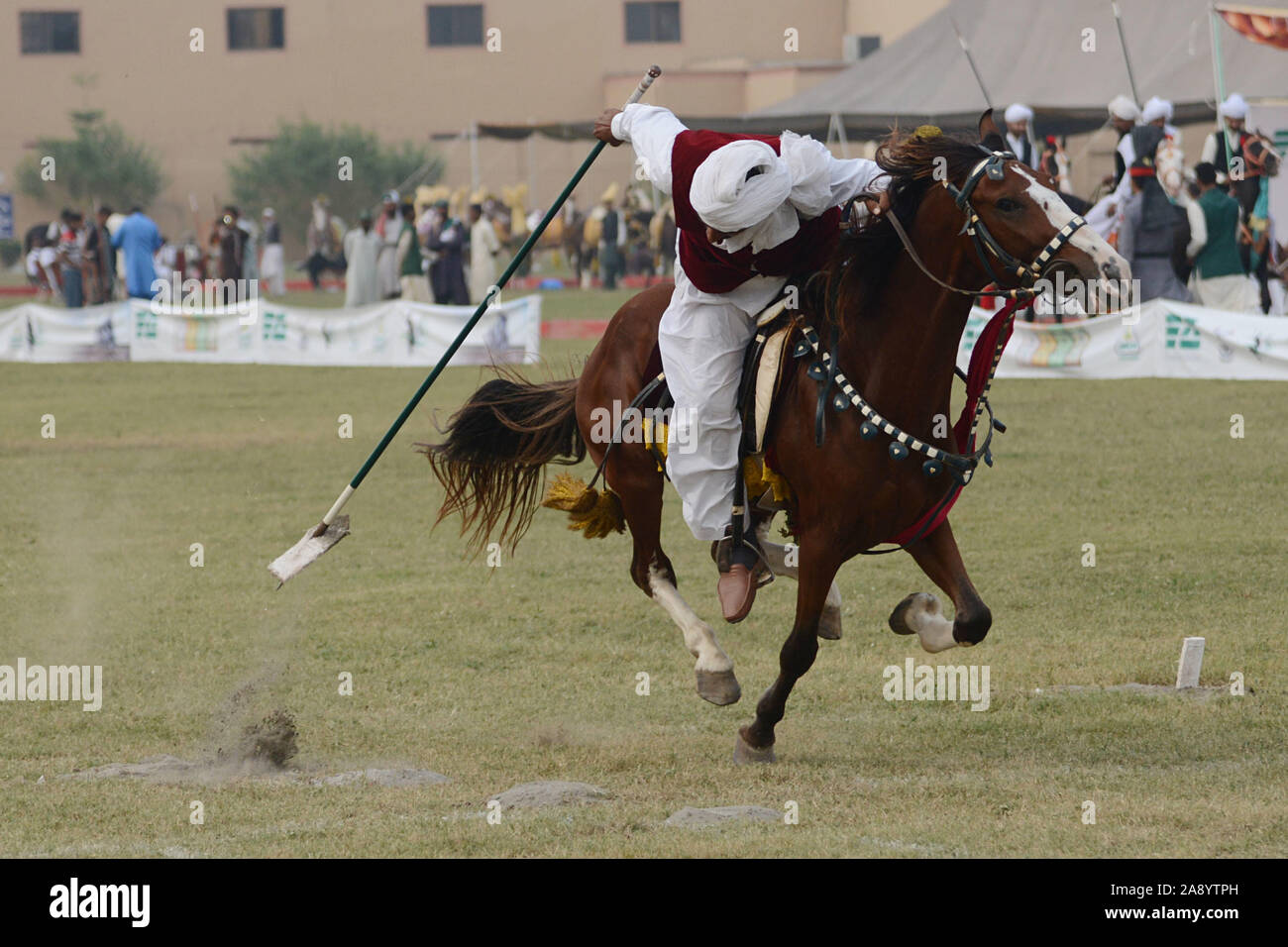 Pakistani horse and camel rider player in action during third Sarsabz ...