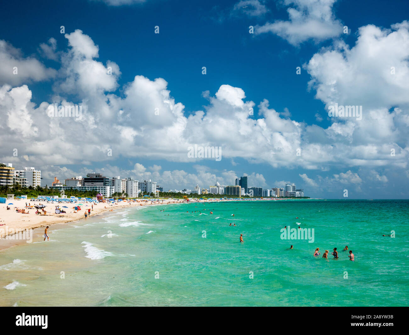 Miami, Florida, USA. August 2019. People relax on South Beach. Miami ...