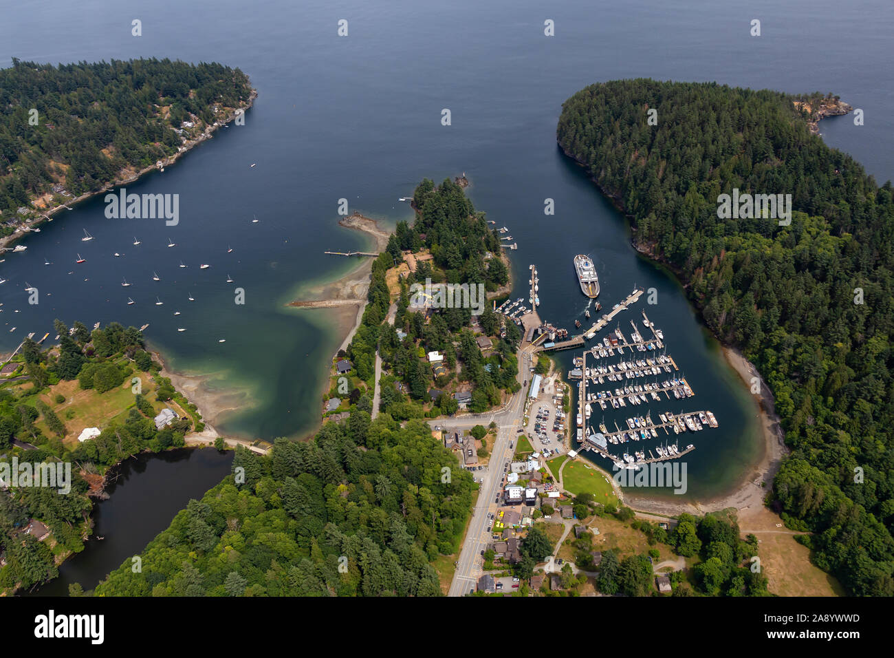 Snug Cove, Bowen Island, British Columbia, Canada. Aerial view of a ... Snug Cove, Bowen Island, British Columbia, Canada. Aerial view of a ...