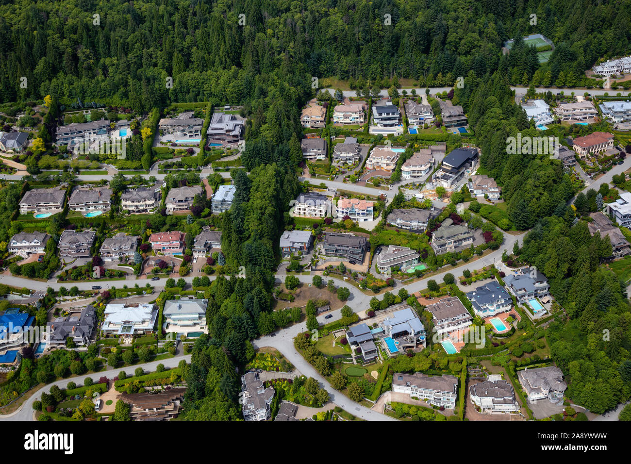 Aerial View of luxury homes in British Properties, West Vancouver ...