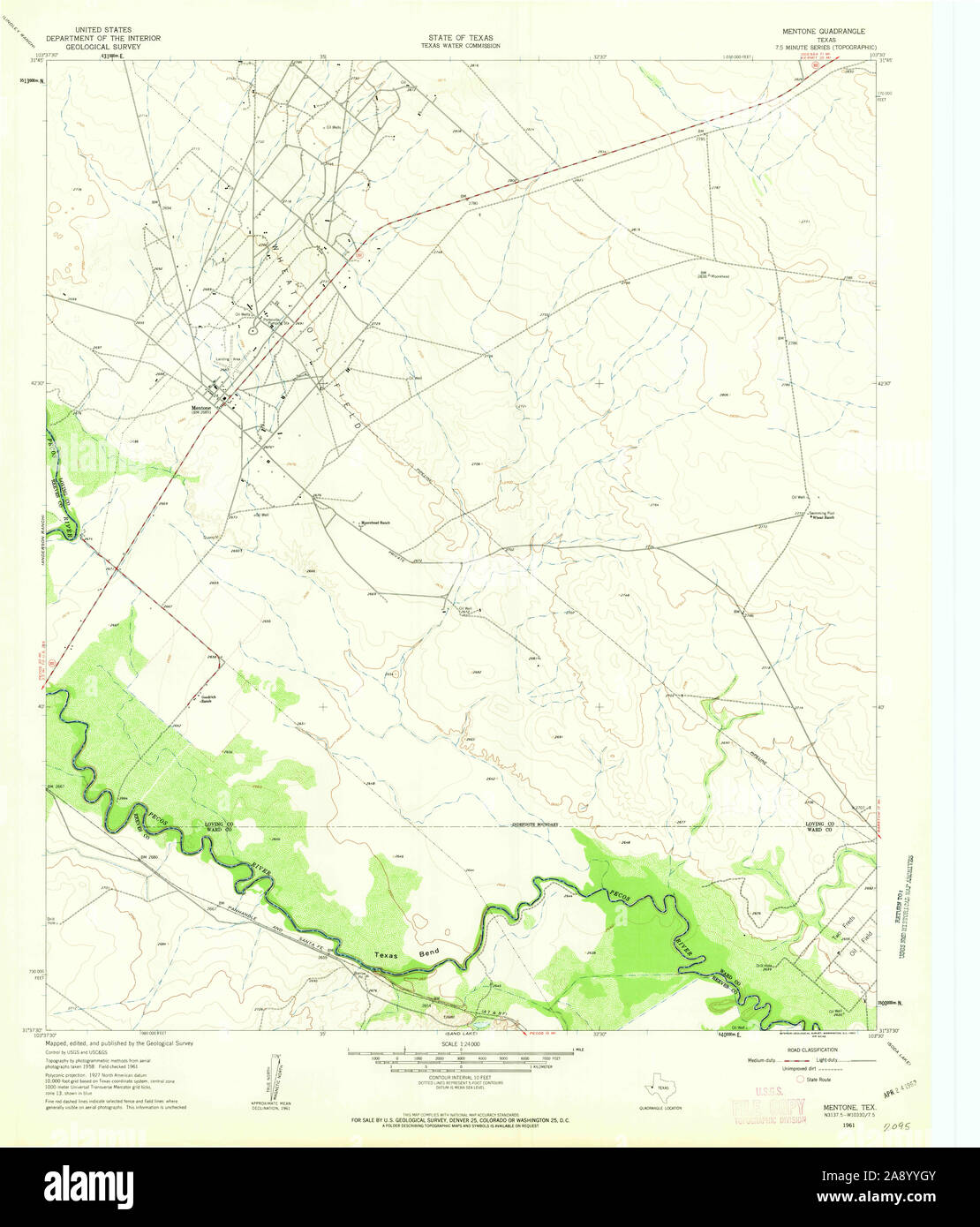 USGS TOPO Map Texas TX Mentone 109699 1961 24000 Restoration Stock ...