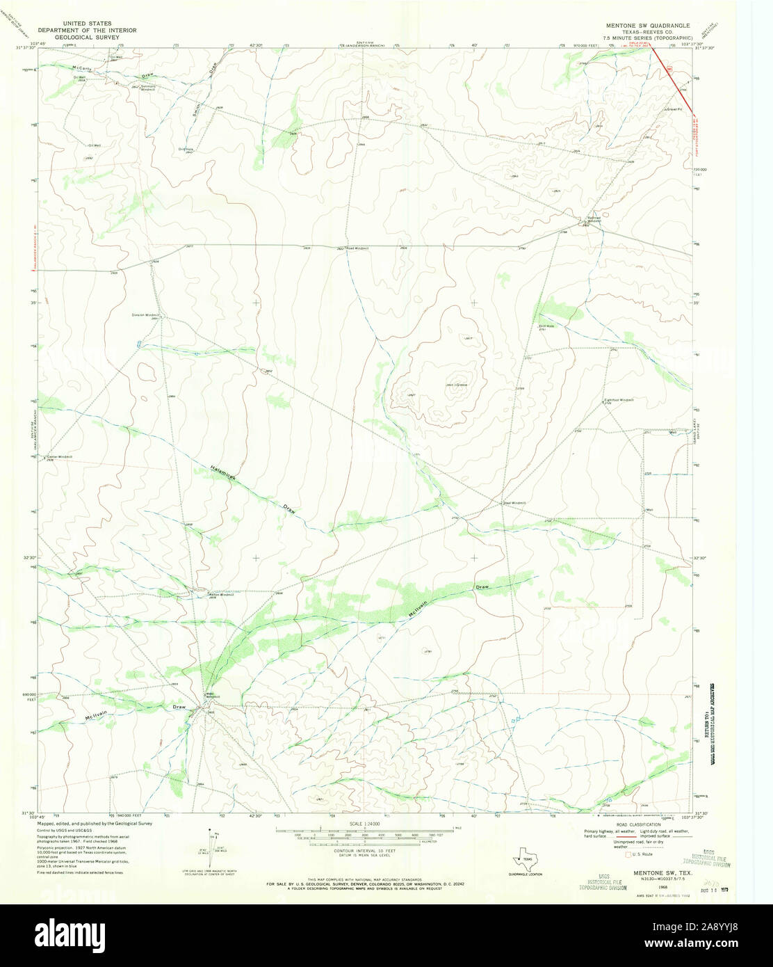 USGS TOPO Map Texas TX Mentone SW 109698 1968 24000 Restoration Stock ...