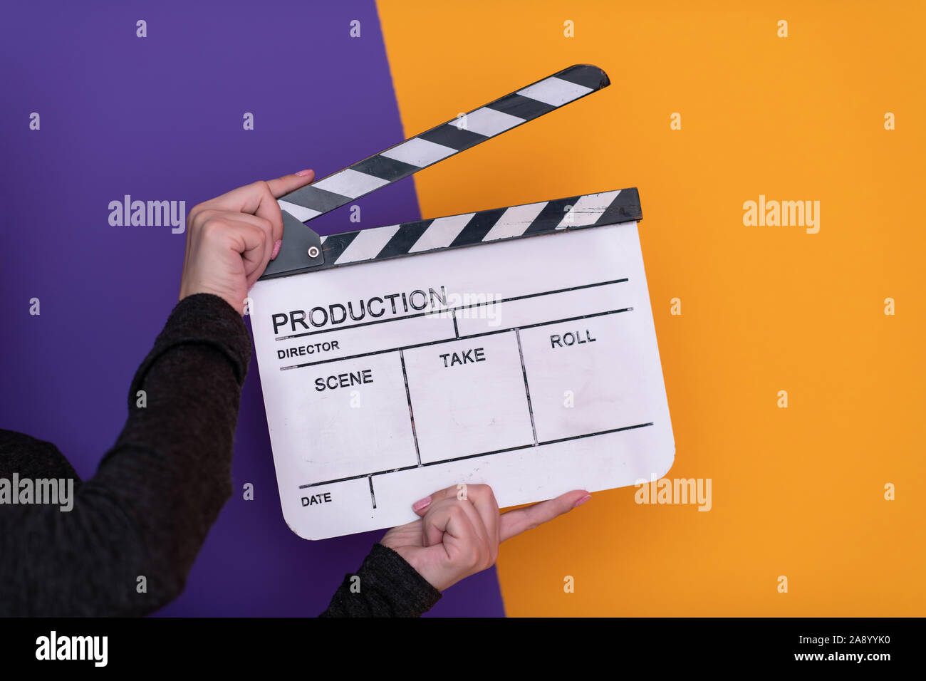 video production movie clapper cinema action and cut concept isolated ...