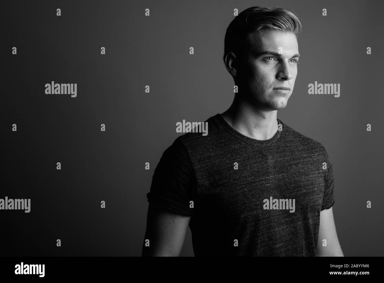 Face of young handsome man in black and white Stock Photo - Alamy