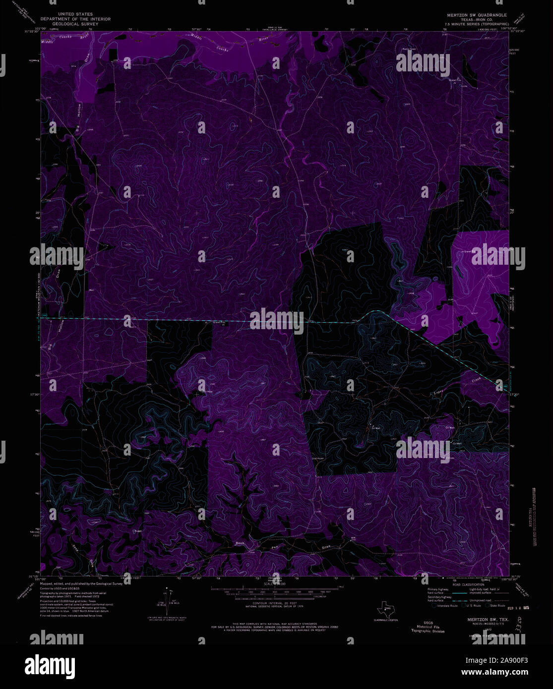USGS TOPO Map Texas TX Mertzon SW 109725 1972 24000 Inverted ...