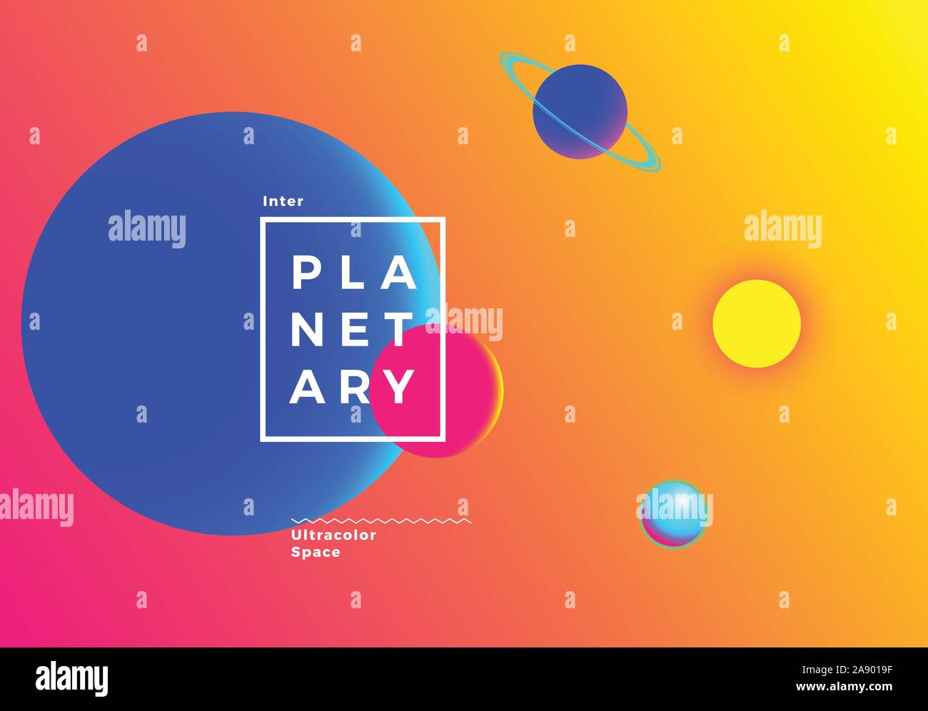 Abstract background with planets in space with ultra vibrant colors ...