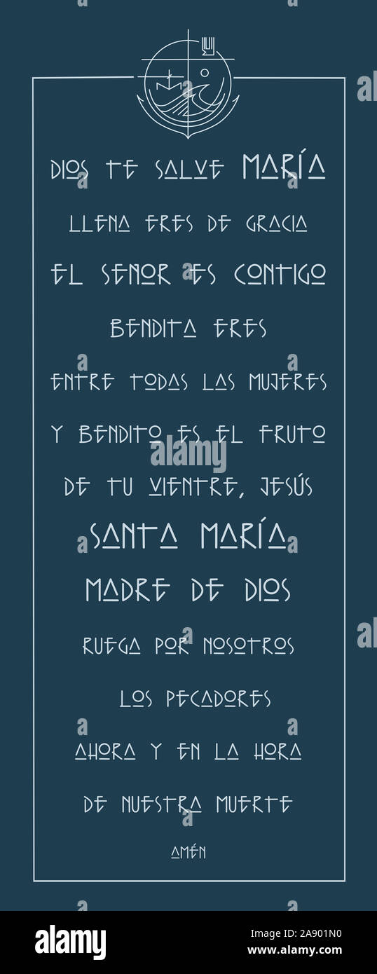 Digital illustration or drawing of the Hail Mary prayer in spanish ...