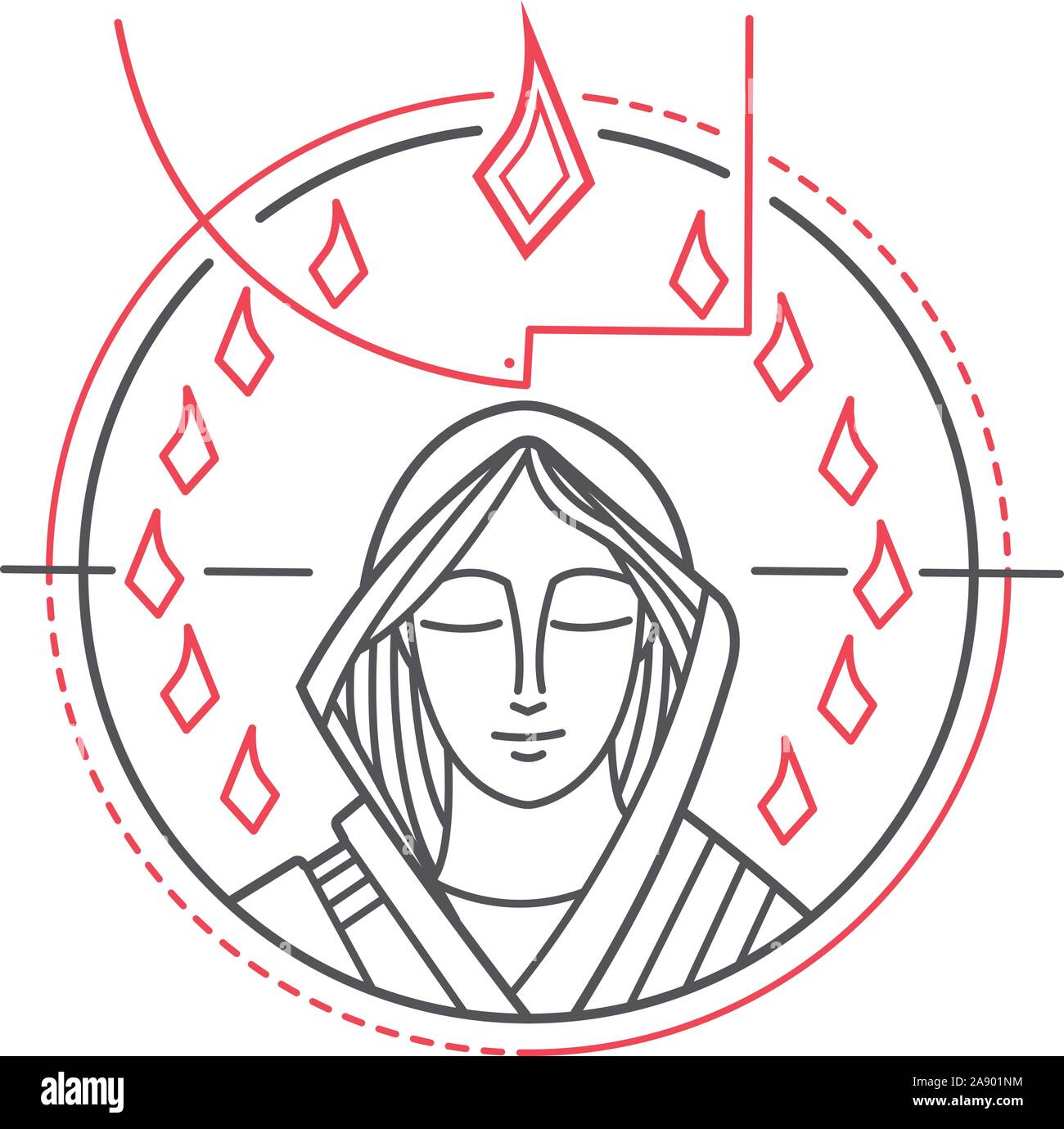 Hand drawn vector illustration or drawing of Virgin Mary and Holy ...