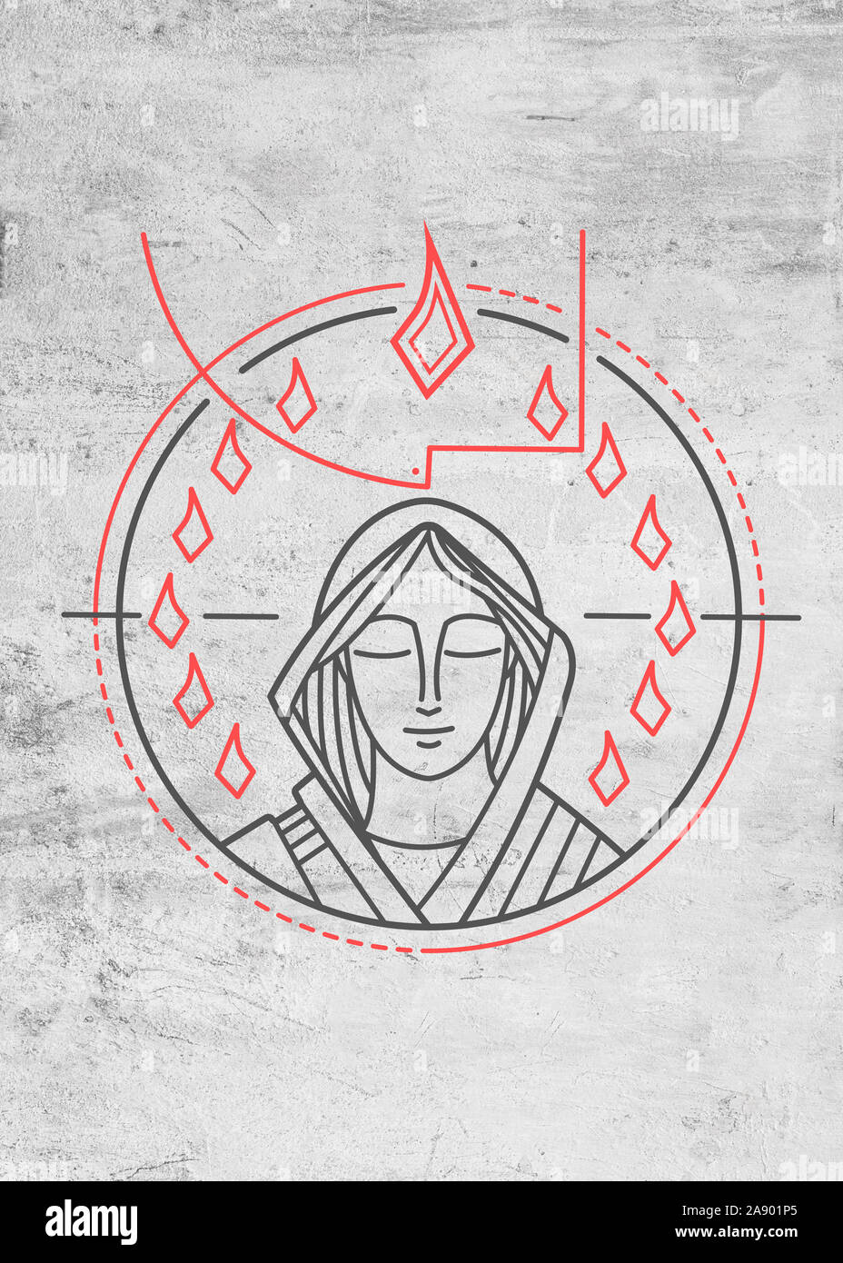 Hand drawn illustration or drawing of Virgin Mary and Holy Spirit at ...