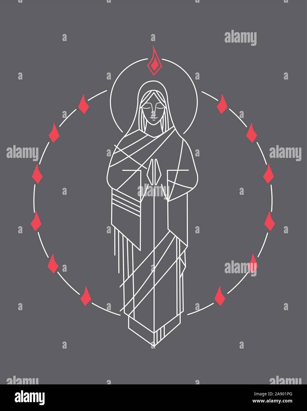 Hand drawn vector illustration or drawing of Virgin Mary and Holy ...