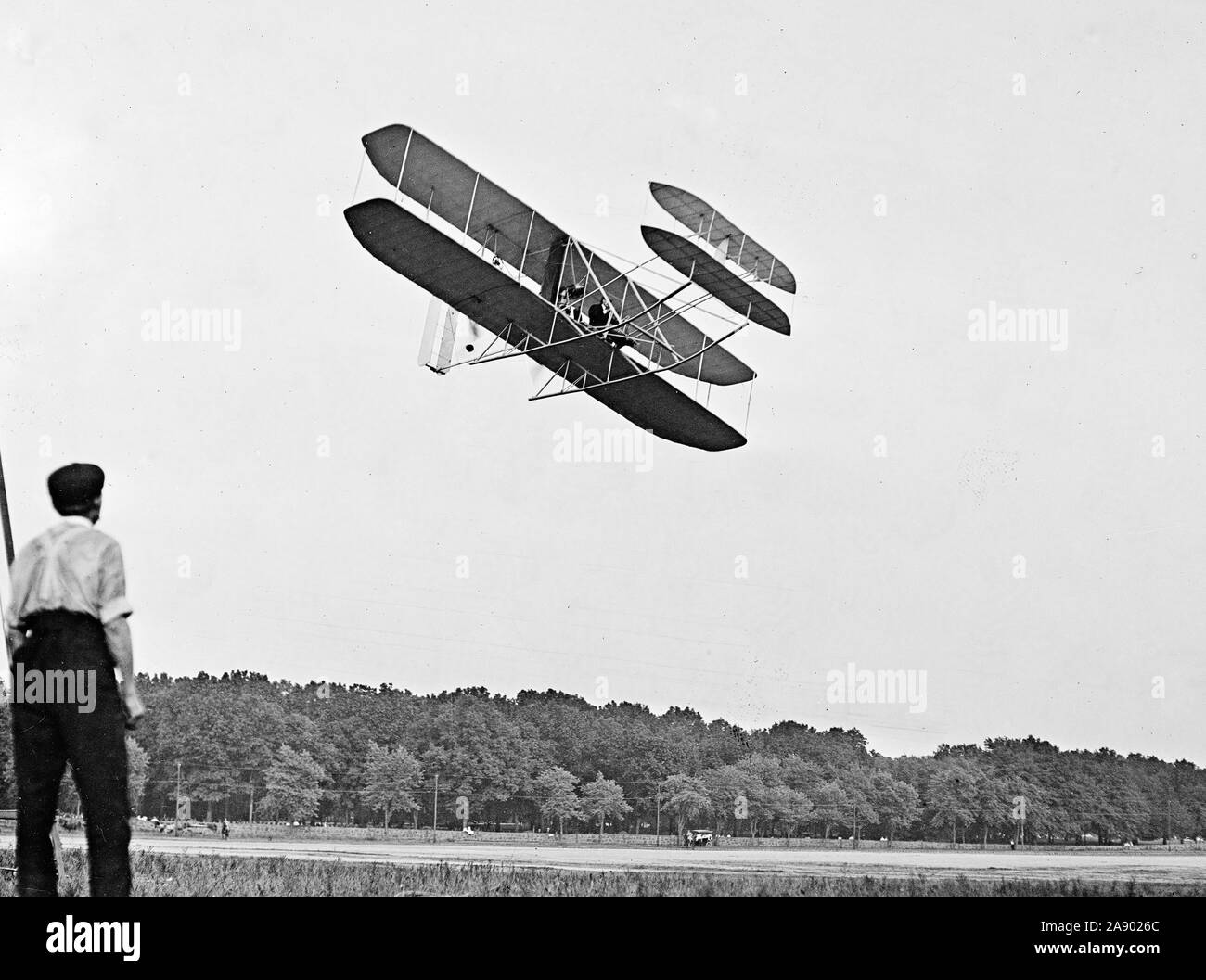 Wright Brothers airplane in flight at Fort Myer Virginia ca. 1909 Stock ...