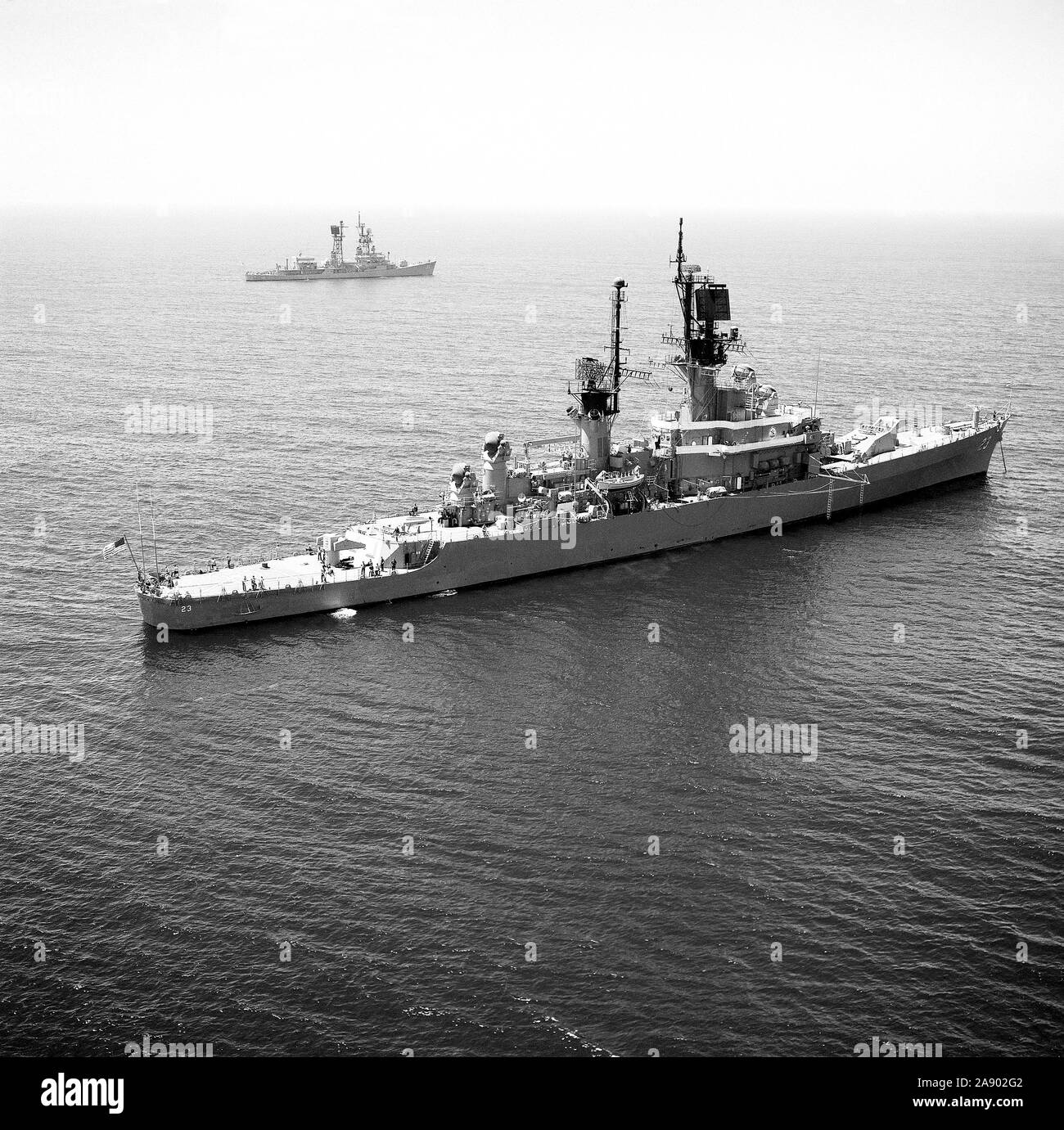 1976 - An aerial starboard quarter view of the guided missile cruiser ...