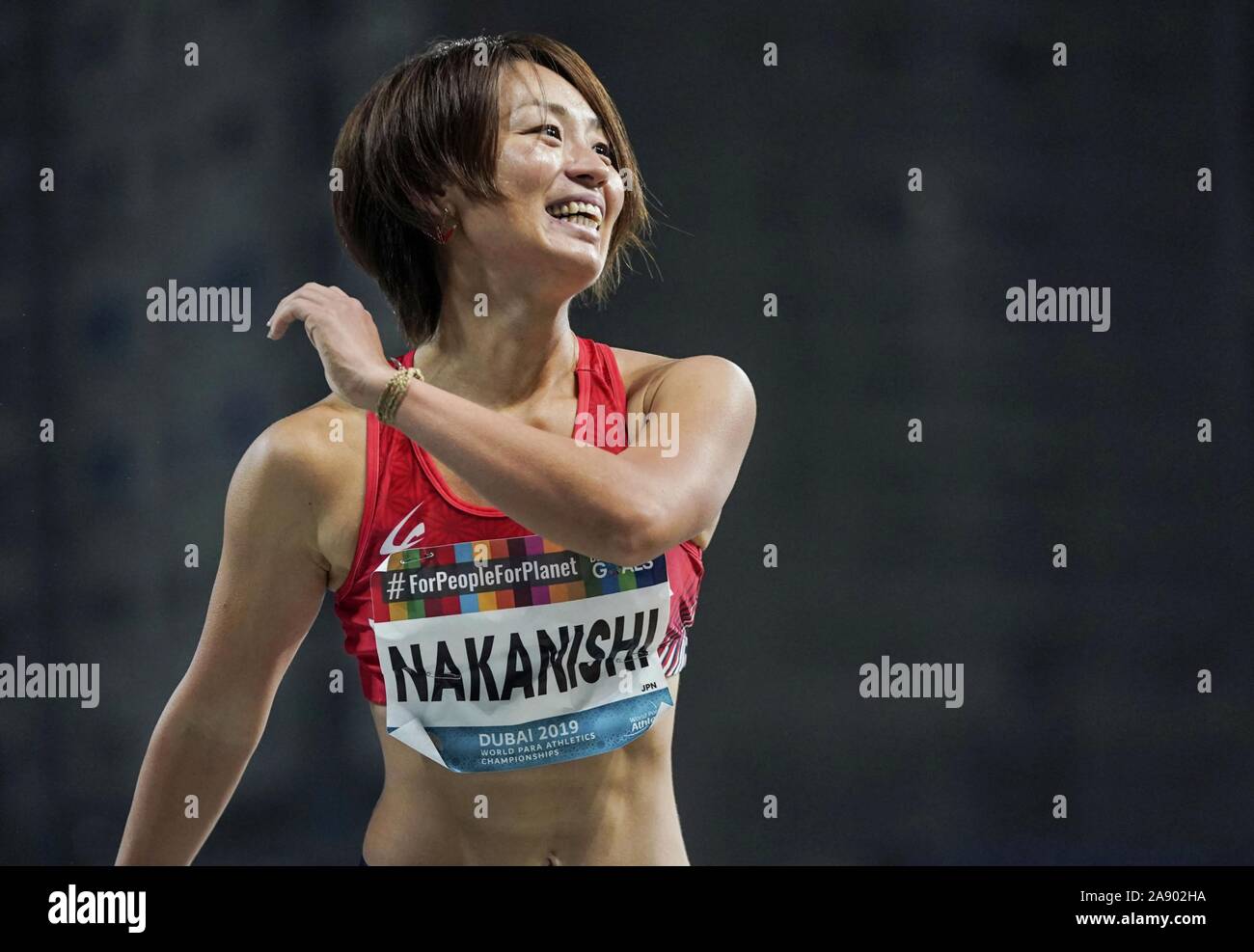 Maya Nakanishi of Japan celebrates after leaping 5.37 meters during the ...