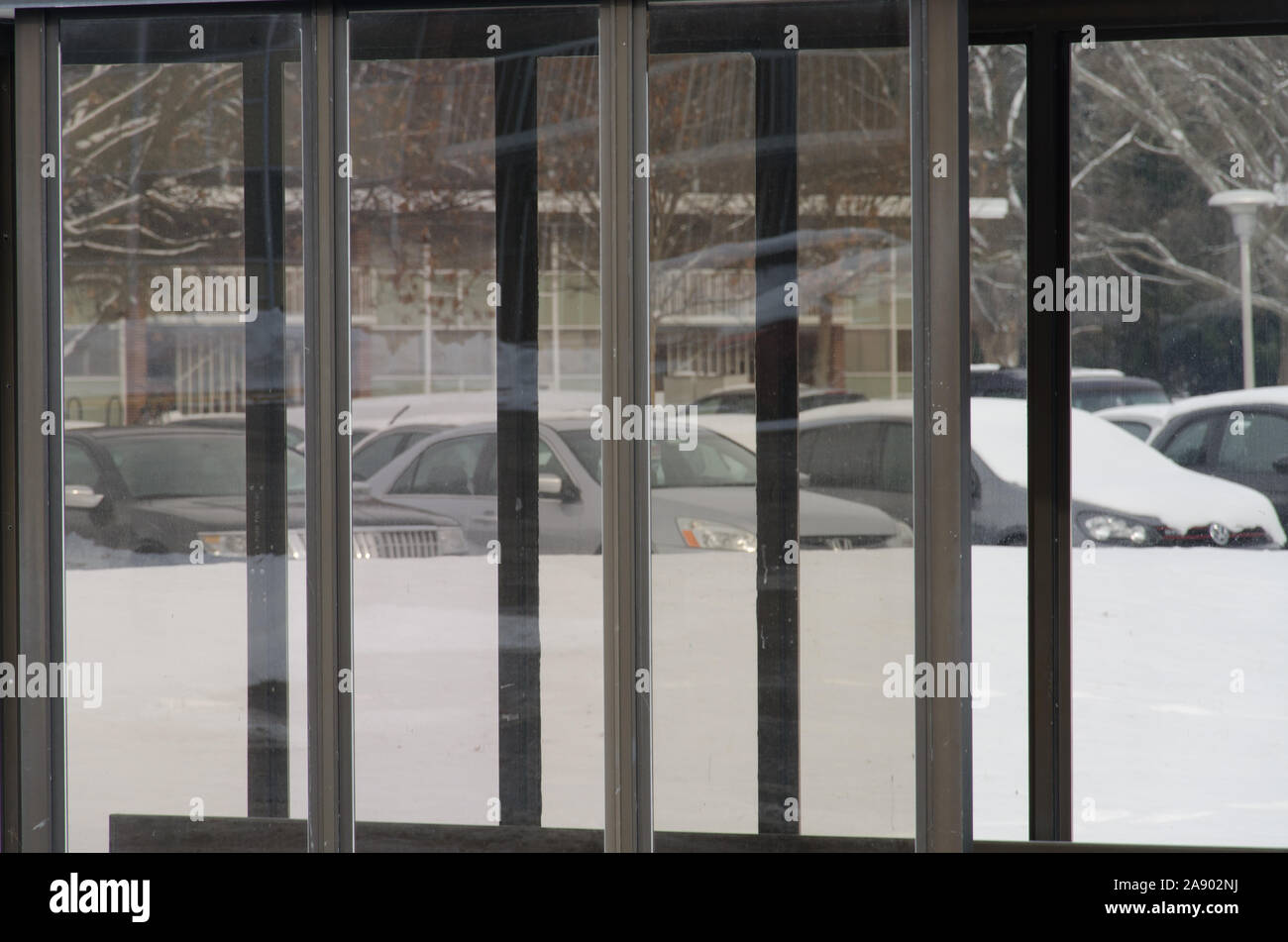 A bus stop makes for an abstract photograph with vertical lines Stock ...