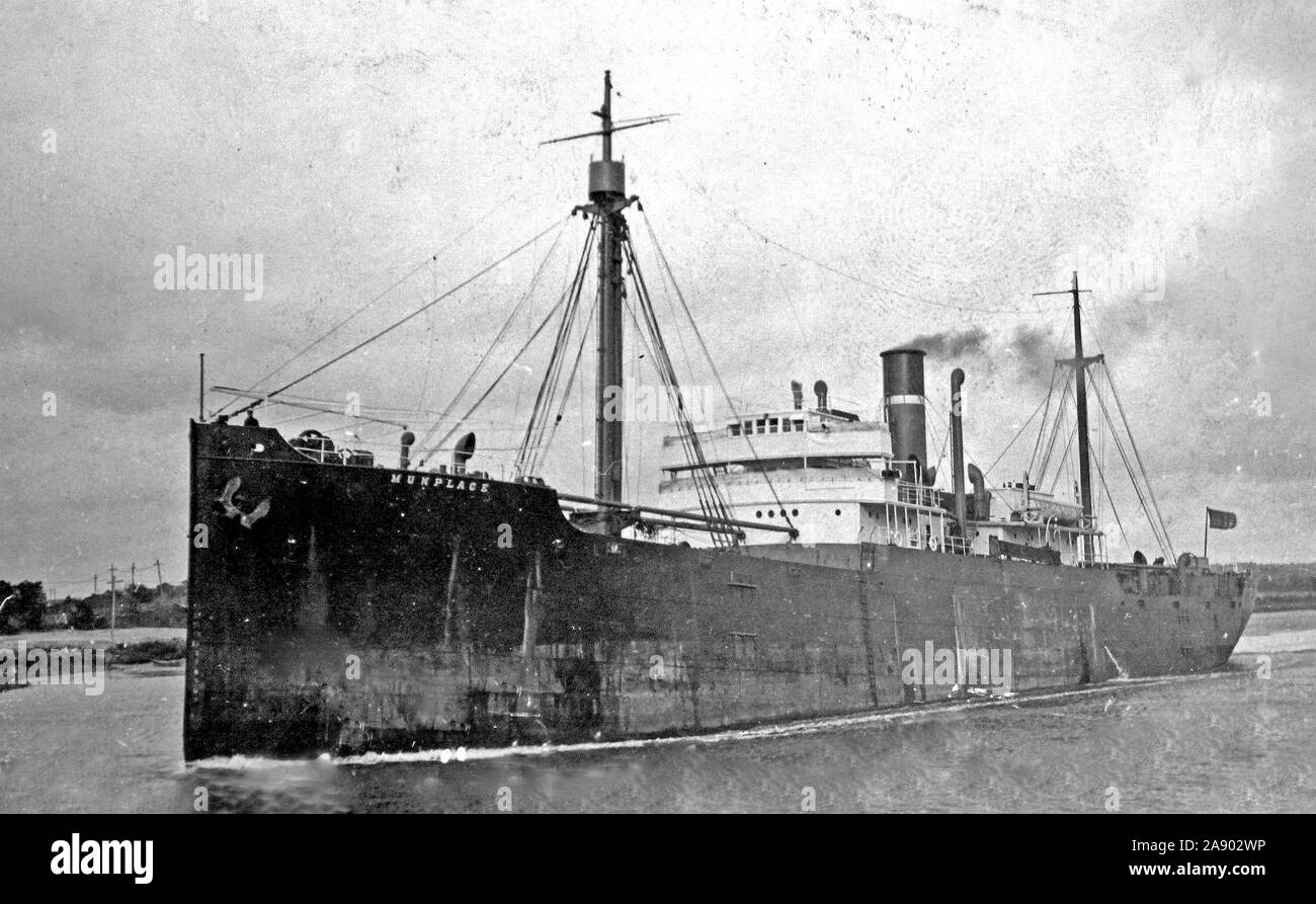 Commercial Cargo Ship SS Munplace on the Cape Cod Canal 11/5/1919 Stock ...