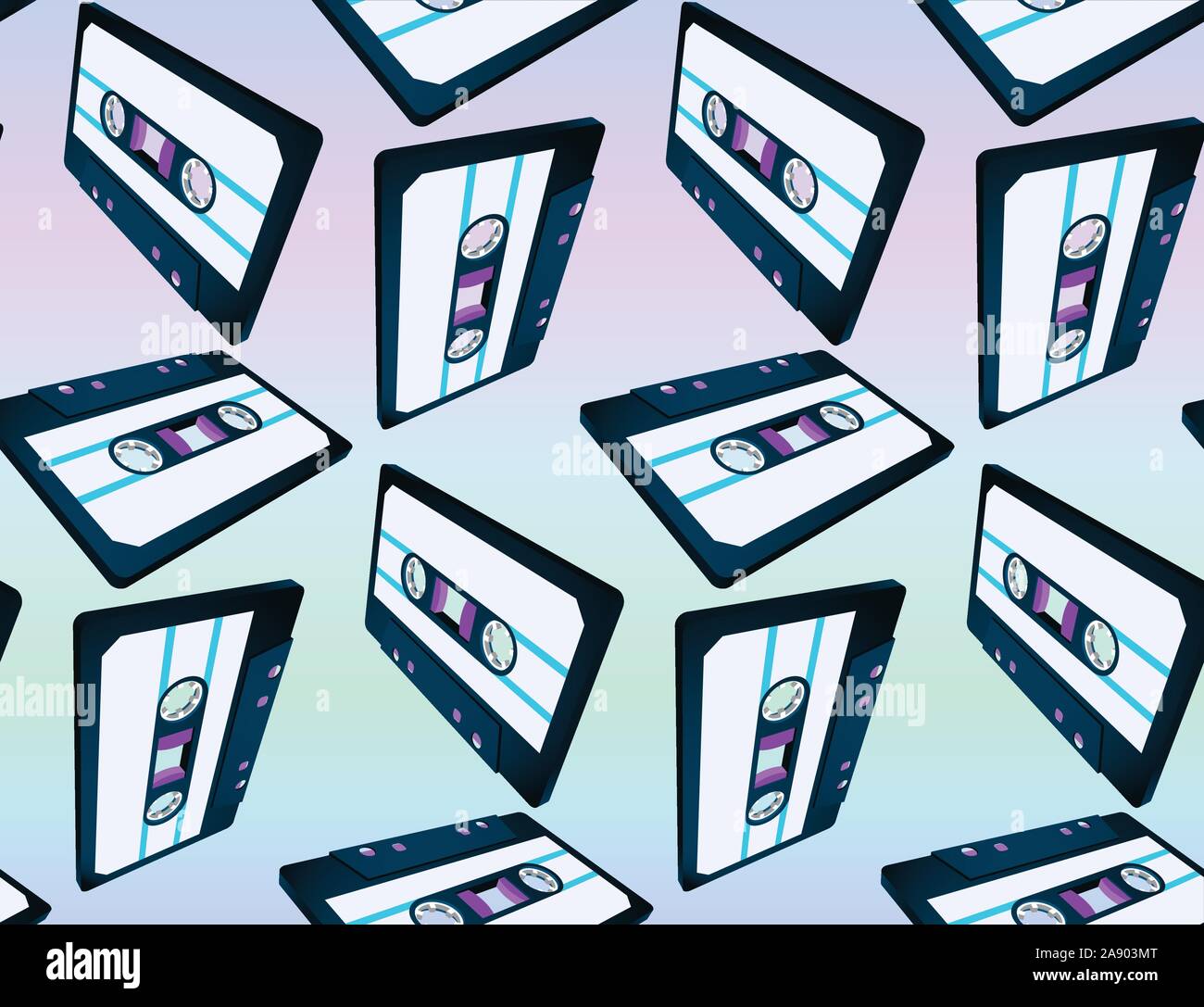 Compact cassette seamless pattern with floating or flying tape in ...