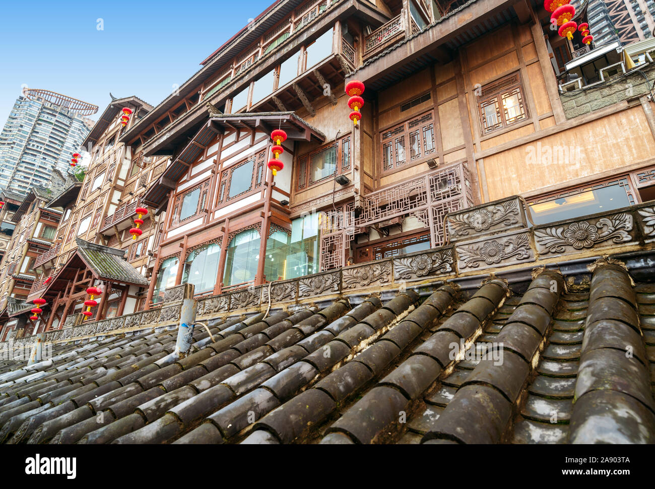 Nightscape of Hongyadong Ancient Town in Chongqing, China Stock Photo ...