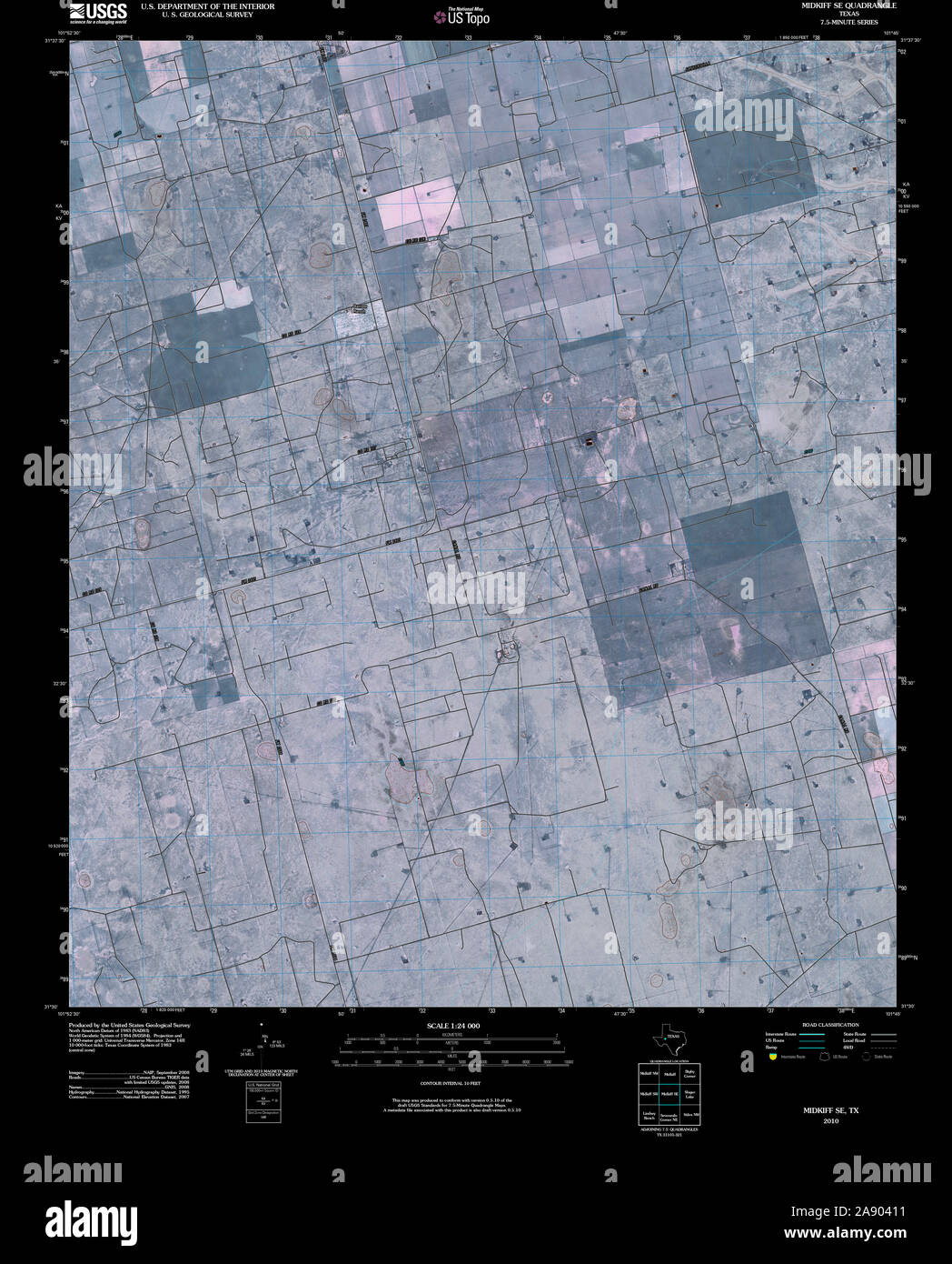 USGS TOPO Map Texas TX Midkiff SE 20100224 TM Inverted Restoration ...