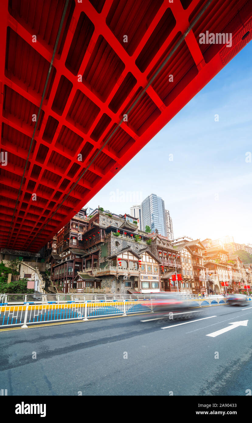 Roads and famous ancient buildings: Hongyadong, Chongqing, China Stock ...