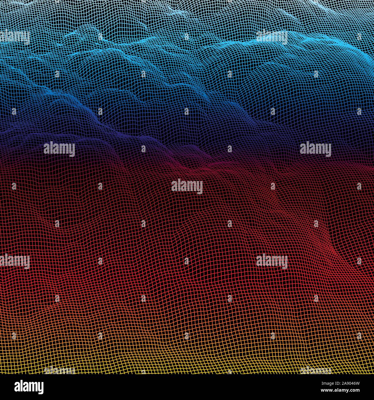 Digital landscape with mountains or clouds made of line grid Stock ...