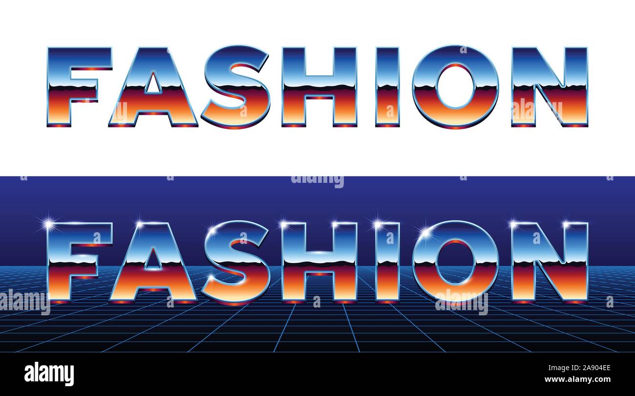 80s styled chrome fashion lettering with metallic type Stock Vector ...