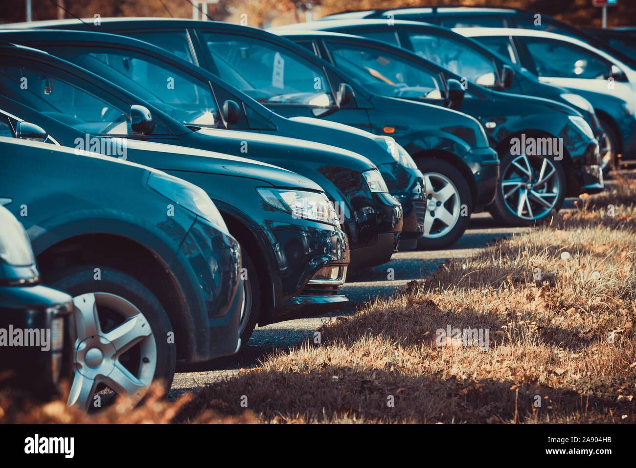 cars row parked at a car dealership stock Stock Photo - Alamy