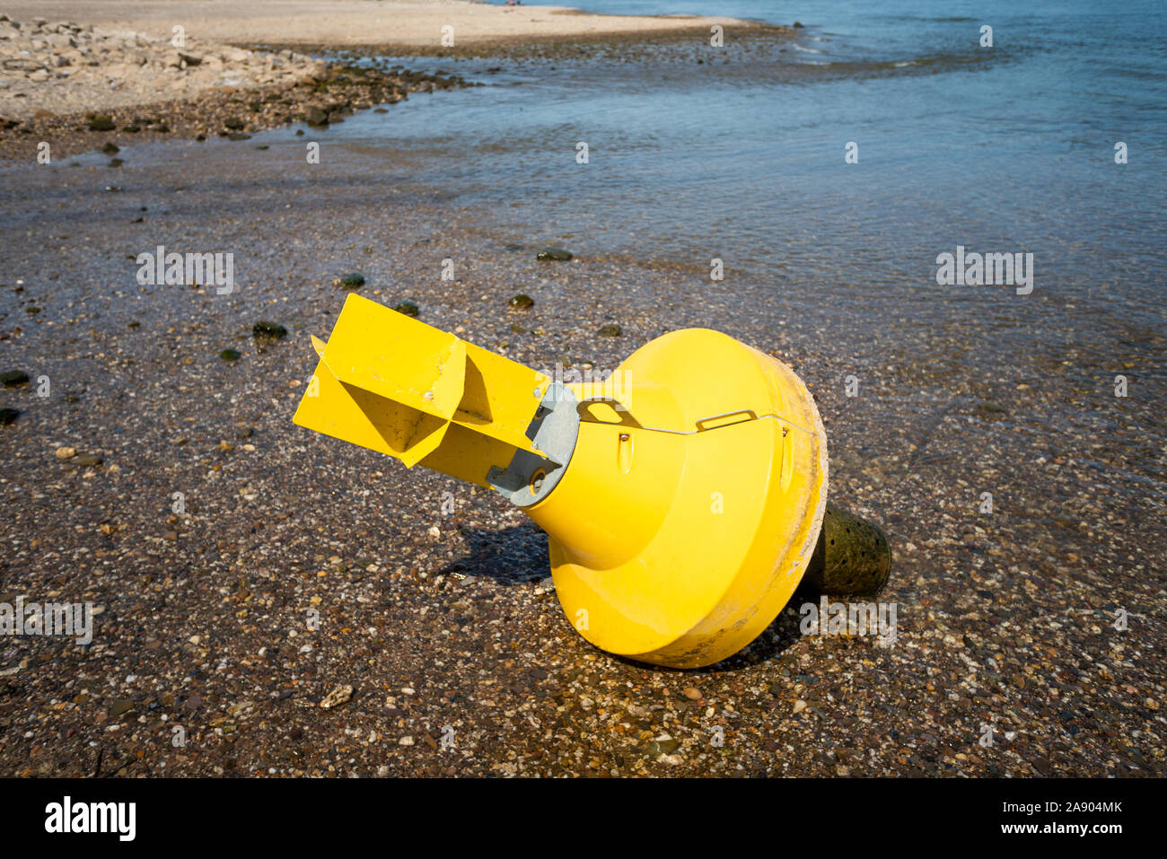 Yellow Anchor buoy on drought river Stock Photo - Alamy