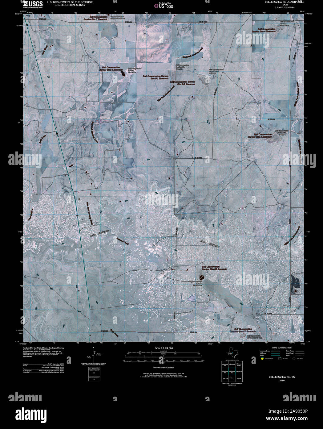 USGS TOPO Map Texas TX Millersview SE 20100412 TM Inverted Restoration ...