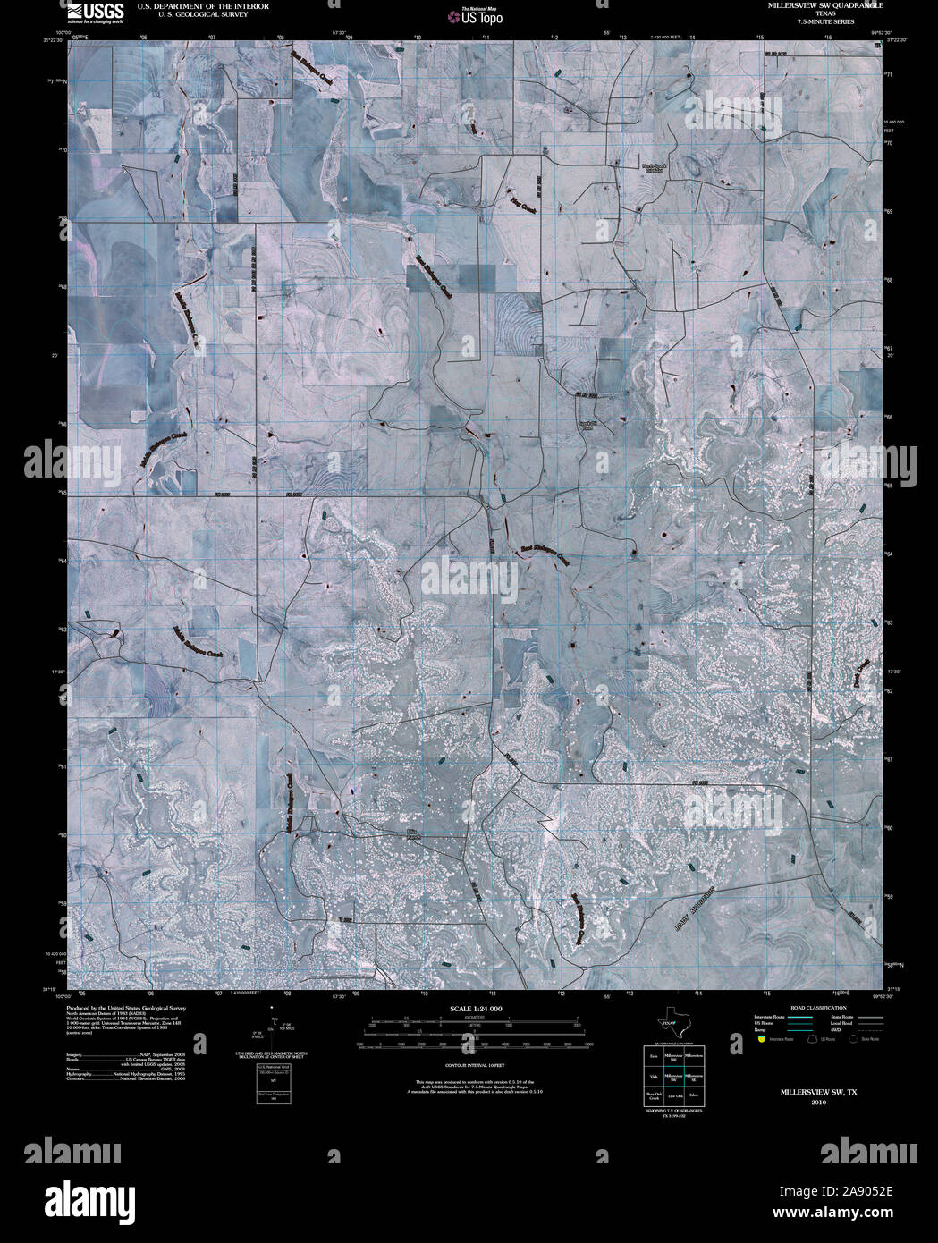 USGS TOPO Map Texas TX Millersview SW 20100412 TM Inverted Restoration ...
