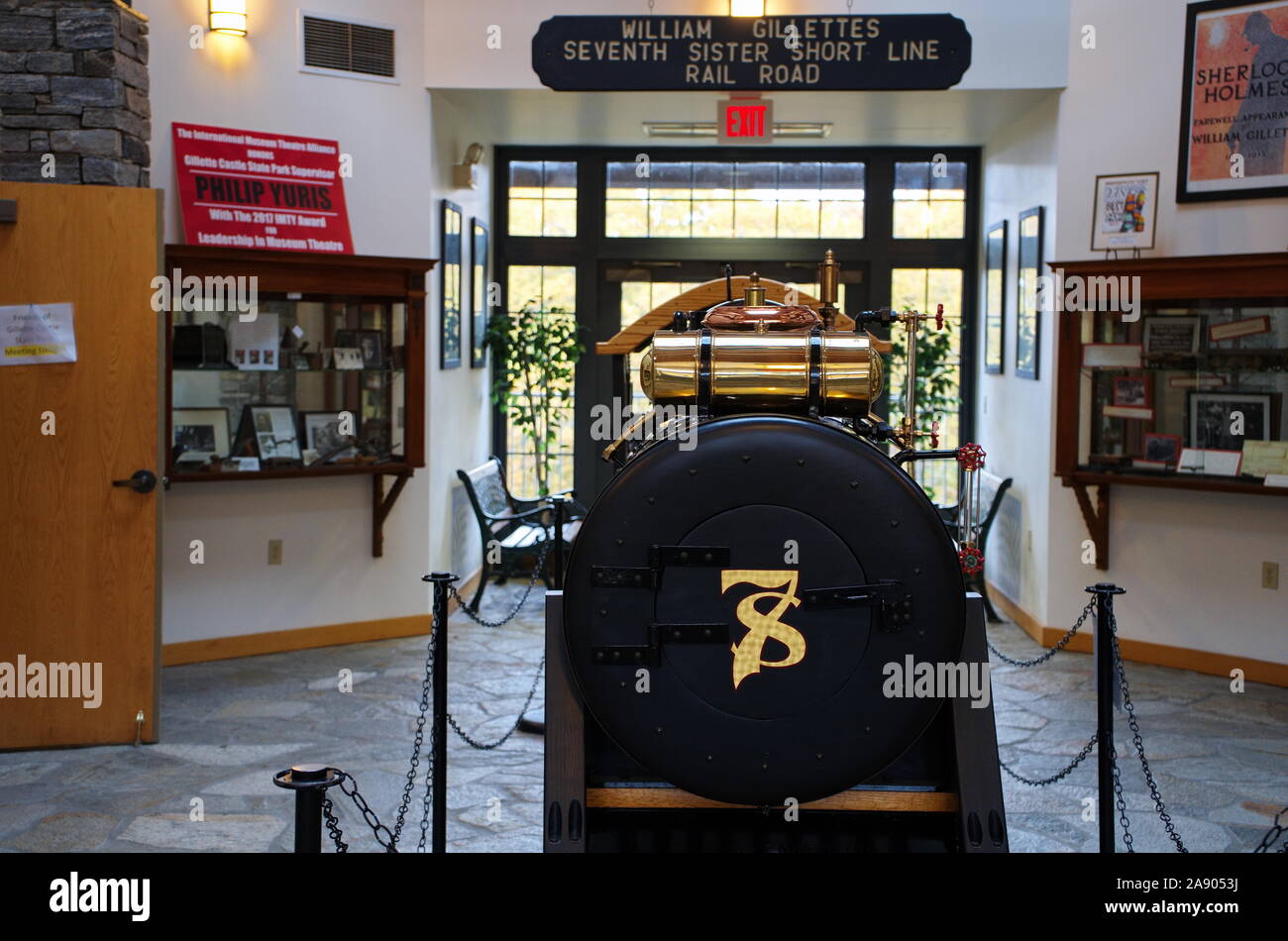 East Haddam, CT USA. Nov 2018. Gillette Castle Exhibit Room featuring a ...