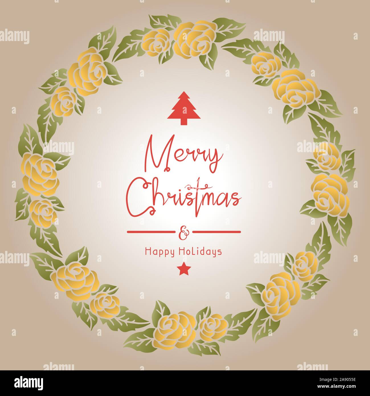 Vintage card merry christmas happy holiday, with element of rose flower ...