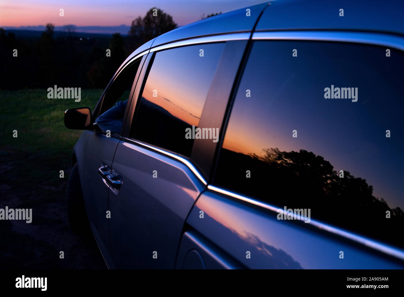 Middletown, CT USA. Nov 2019. Driver inside van enjoying a New England ...