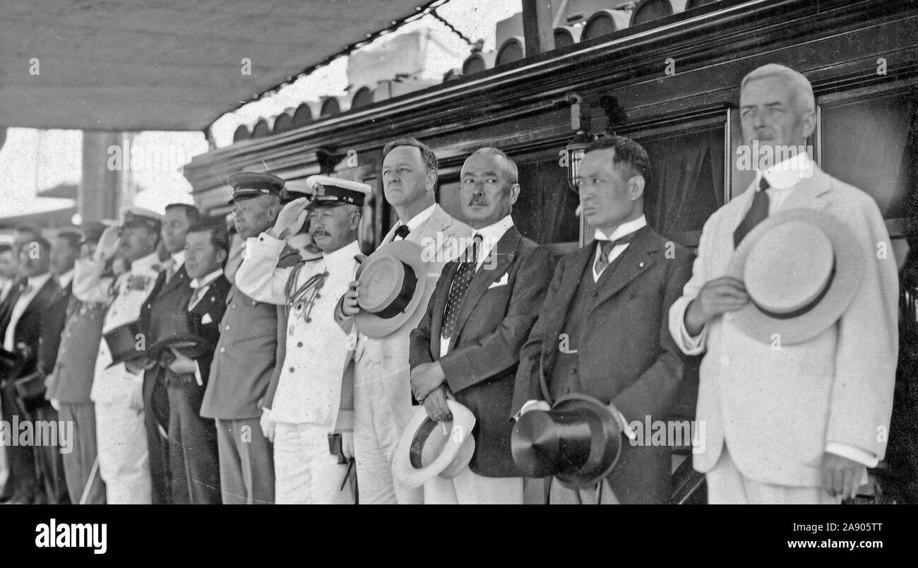 Japanese Mission visits Mount Vernon, VA - Aboard USS mayflower - (left ...