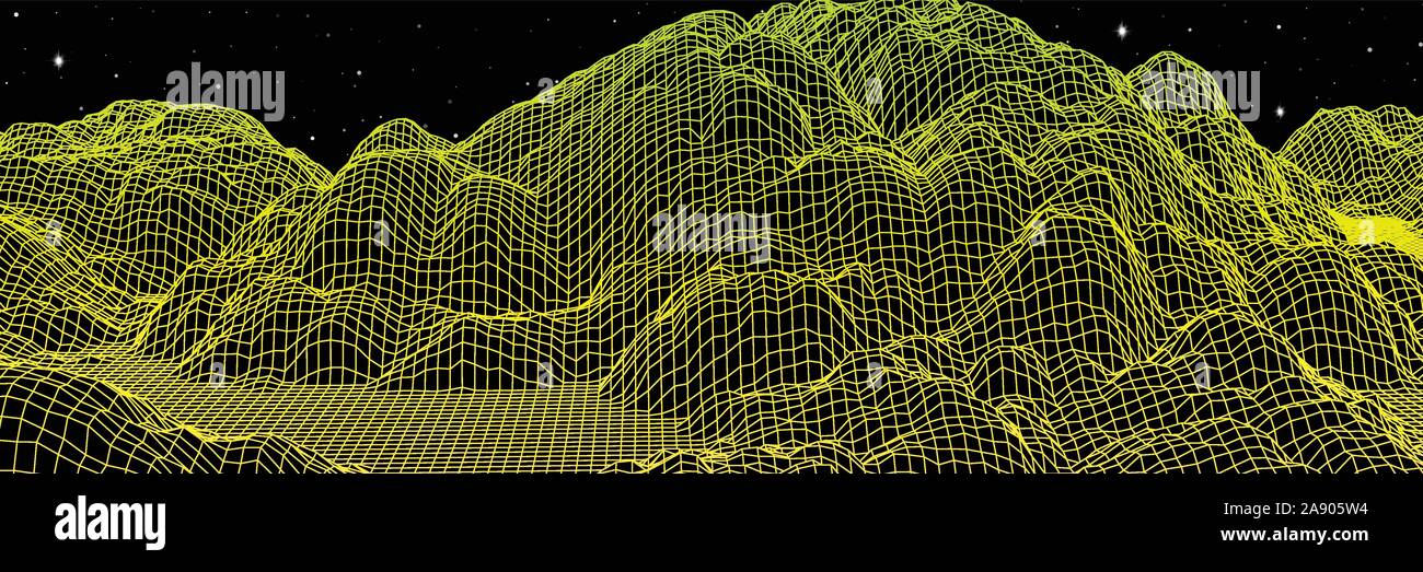 Digital landscape with mountains or hills made of line grid Stock ...